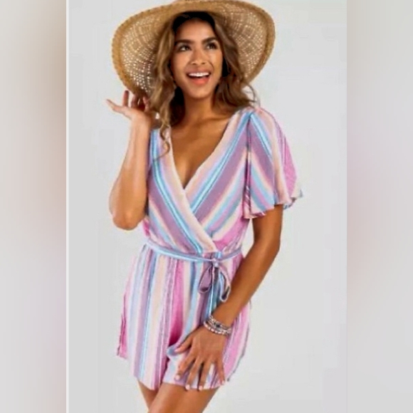 Blue Rain | Pants & Jumpsuits | Blue Rain Amie Rainbow Stripe Romper | Poshmark